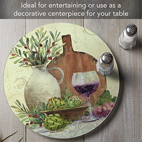 CounterArt Rustic Wine 4mm Heat Tolerant Tempered Glass Lazy Susan Turntable 13" Diameter Cake Plate Condiment Caddy Pizza Server