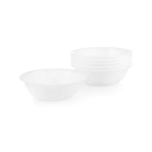 Corelle Cereal Bowl Set for 6 | 18 Ounce Reusable Soup Bowls in Winter Frost White | Triple Layer Strong Glass is Eco-Friendly and Highly Chip and Crack Resistant | Dishwasher and Microwave Safe