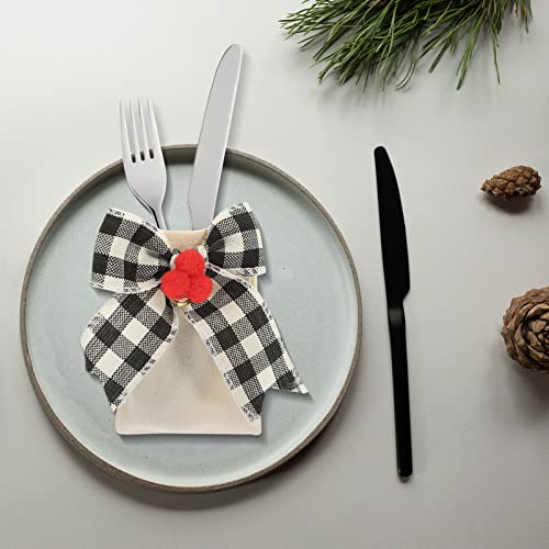 Cabilock 8 pcs Forks Supplies Fork White Cutter Knife Dinner for Bags Spoon Linen Silverware with and Decorations Burlap Winter Holders:xmas Party Pouches Festive Flatware Xmas Bag Holder