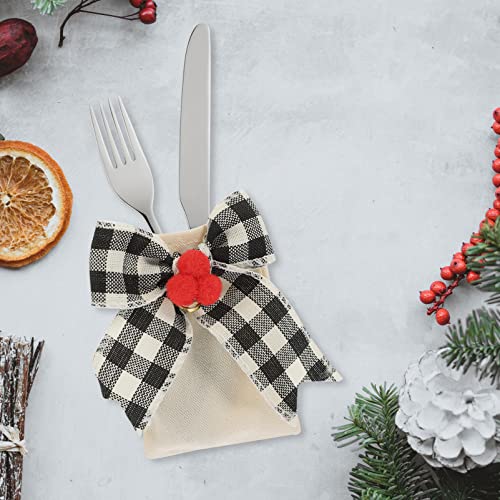 Cabilock 8 pcs Forks Supplies Fork White Cutter Knife Dinner for Bags Spoon Linen Silverware with and Decorations Burlap Winter Holders:xmas Party Pouches Festive Flatware Xmas Bag Holder