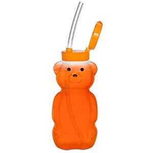 special supplies honey bear straw cup for baby, 3 straws, squeezable therapy and special needs assistive drink container, spill proof and leak resistant lid