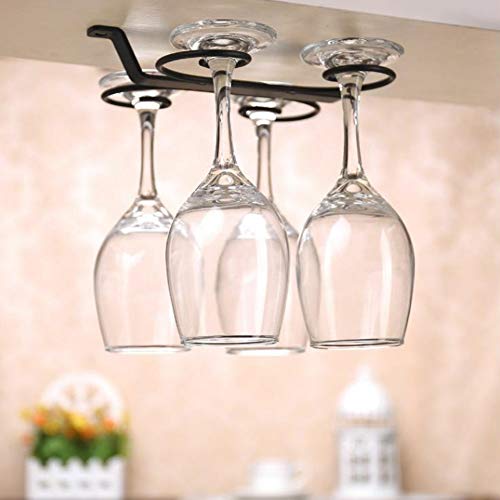 Taidda Wine Glasses Rack, European Style Under Cabinet Wine Glass Holder Stemware Rack Glass Storage Hanger Iron Hanging Shelf with 4 Hooks Organizer for Home Kitchen Bar Decor, 7.1X6.7In, Black