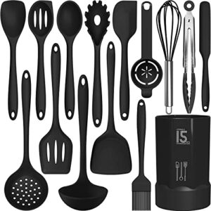 silicone cooking utensils set – 446°f heat resistant kitchen utensils,turner tongs,spatula,spoon,brush,whisk,kitchen utensil gadgets tools set for nonstick cookware,dishwasher safe (bpa free)