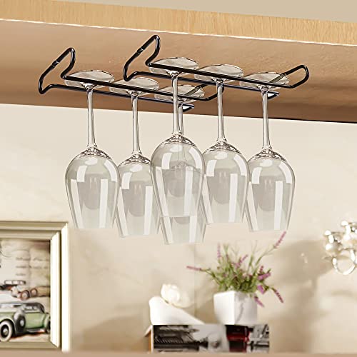 Warmery 2 Pack Wine Glasses Hanging Rack, White Stemware Rack Holder Under Cabinet, Metal Wall Mount Wire Hanging Rack Storage Hanger Organizer with Screws for Kitchen Bar (10.3in)