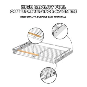 FESDOS Expandable Pull Out Cabinet Organizer Heavy Duty Under Sink Storage Basket Slide Out Cabinet Shelves Sliding Drawer Storage For Kitchen, Bathroom, Wardrobe, Wire Frame, Chrome Finish, Set of 1