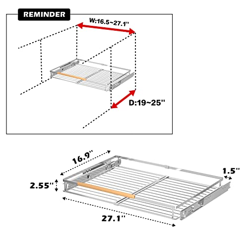 FESDOS Expandable Pull Out Cabinet Organizer Heavy Duty Under Sink Storage Basket Slide Out Cabinet Shelves Sliding Drawer Storage For Kitchen, Bathroom, Wardrobe, Wire Frame, Chrome Finish, Set of 1