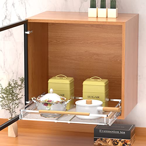 FESDOS Expandable Pull Out Cabinet Organizer Heavy Duty Under Sink Storage Basket Slide Out Cabinet Shelves Sliding Drawer Storage For Kitchen, Bathroom, Wardrobe, Wire Frame, Chrome Finish, Set of 1