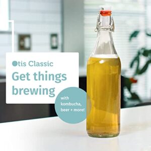 Otis Classic Swing Top Glass Bottles - Set of 6, 16oz w/ Marker & Labels - Clear Bottle with Caps for Juice, Water, Kombucha, Wine, Beer Brewing, Kefir Milk or Eggnog