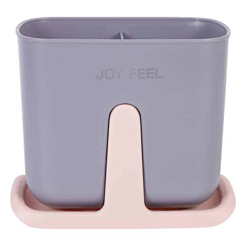 Hemoton Kitchen Utensil Holder Detachable Cutlery Drainer Sink Caddy Chopsticks Holder Spoons Fork Drain Rack Basket Organizer for Home Kitchen Countertop Purple Pink