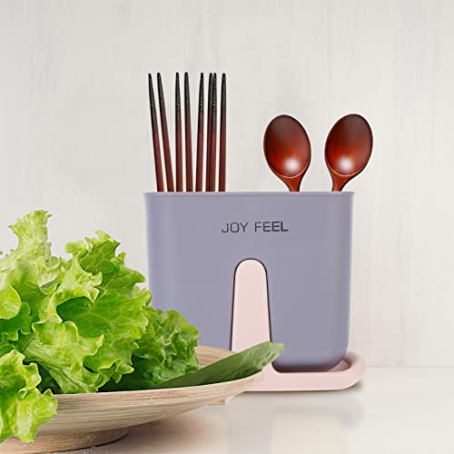 Hemoton Kitchen Utensil Holder Detachable Cutlery Drainer Sink Caddy Chopsticks Holder Spoons Fork Drain Rack Basket Organizer for Home Kitchen Countertop Purple Pink