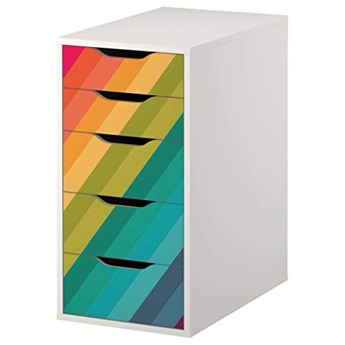 Decals for Alex Drawers in Rainbow Stripe Pattern, Self-Adhesive Decals, Peel and Stick Furniture Stickers/Decals, Removable Furniture Skin for the Alex Unit, FURNITURE NOT INCLUDED (for 5-drawer unit, Reversed Rainbow Stripe)