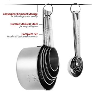 Stainless Steel Measuring Cups And Measuring Spoons 10-Piece Set, 5 Cups And 5 Spoons