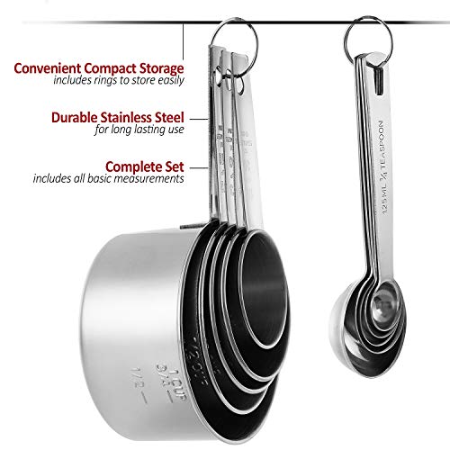 Stainless Steel Measuring Cups And Measuring Spoons 10-Piece Set, 5 Cups And 5 Spoons