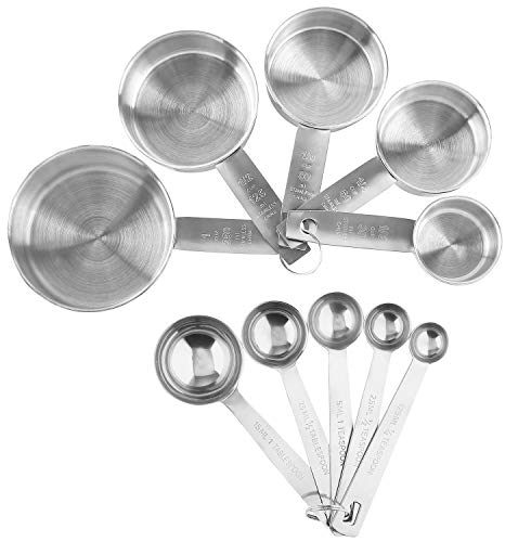 Stainless Steel Measuring Cups And Measuring Spoons 10-Piece Set, 5 Cups And 5 Spoons