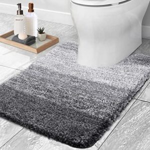 olanly luxury toilet rugs u-shaped, extra soft and absorbent microfiber bathroom rugs, non-slip plush shaggy toilet bath mat, machine wash dry, contour bath rugs for toilet base, 20×24, grey