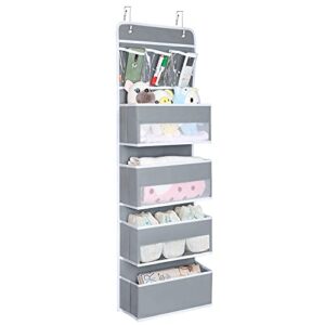 univivi door hanging organizer nursery closet cabinet baby storage with 4 large pockets and 3 small pvc pockets for cosmetics, toys and sundries (grey)