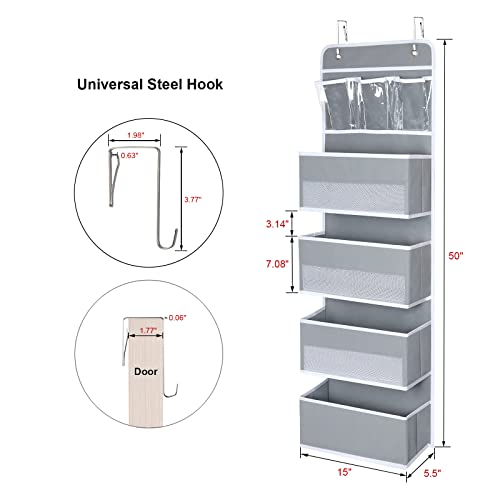 Univivi Door Hanging Organizer Nursery Closet Cabinet Baby Storage with 4 Large Pockets and 3 Small PVC Pockets for Cosmetics, Toys and Sundries (Grey)