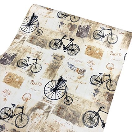 HOYOYO 17.8 x 78 Inches Self-Adhesive Shelf Liner, Self Adhesive Dresser Drawer Paper Wall Sticker Home Decoration Beige Bicycle