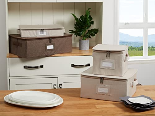 Covermates Keepsakes Flatware Storage Box – Stackable, Reinforced Handles, China Storage-Beige Heather