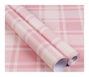 glow4u plaid pattern vinyl contact paper self adhesive shelf drawer liner for kitchen cabinets backsplash countetop (pink, 24″ wx117 l)