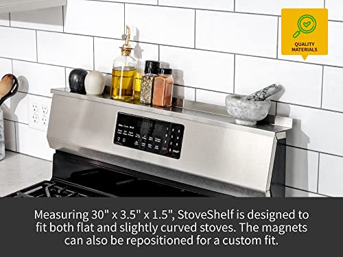 StoveShelf 30" Length Stainless Steel Finish Magnetic Shelf for Kitchen Stove - Kitchen Storage Solution with Zero Installation - Over Stove Spice Rack Organizer