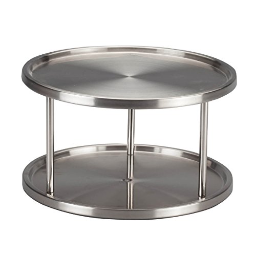 Stainless Steel 2-Tier Lazy Susan Turntable, 10.5-Inch, Rotating 360-Degree Kitchen Pantry Cabinet Organizer