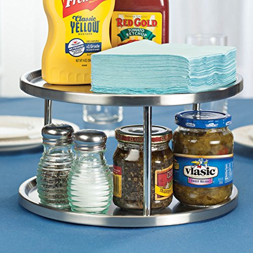 Stainless Steel 2-Tier Lazy Susan Turntable, 10.5-Inch, Rotating 360-Degree Kitchen Pantry Cabinet Organizer