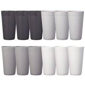 us acrylic newport 20 ounce unbreakable plastic stackable water tumblers in grey stone | set of 12 drinking cups | reusable, bpa-free, made in the usa, top-rack dishwasher and microwave safe