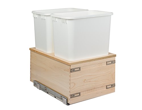 Century Components CASBM14PF Kitchen Pull Out Waste Bin Container - 34 Qt White Double - Baltic Birch - Blum Soft-Close 170 lb. MOVENTO 769 Slides, 14-7/8"