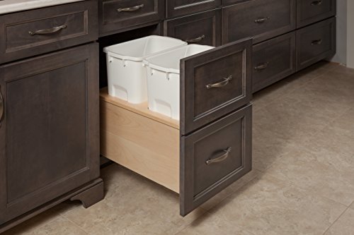 Century Components CASBM14PF Kitchen Pull Out Waste Bin Container - 34 Qt White Double - Baltic Birch - Blum Soft-Close 170 lb. MOVENTO 769 Slides, 14-7/8"