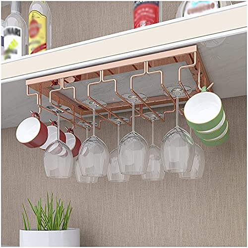 4 Rows Household Wine Glass Rack, Wine Cabinet Goblet Rack, Wine Glass Rack, Wine Rack Hanging Rack (Color : Rose Gold(4 Rows))