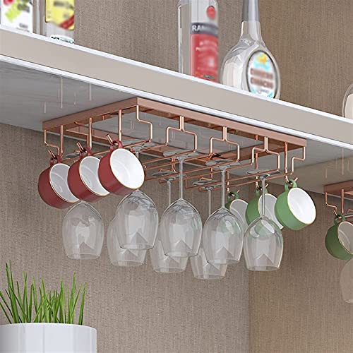 4 Rows Household Wine Glass Rack, Wine Cabinet Goblet Rack, Wine Glass Rack, Wine Rack Hanging Rack (Color : Rose Gold(4 Rows))