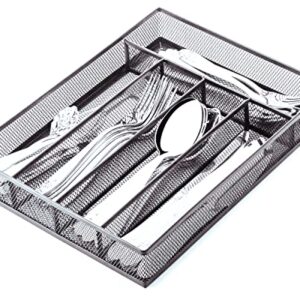 titivate Kitchen Cutlery Tray, Silverware Tray for Drawer with 5 Compartments Storage, Utensil Drawer Organizer Mesh Flatware Silverware Holder for Forks/Knives/Spoons (Silver)