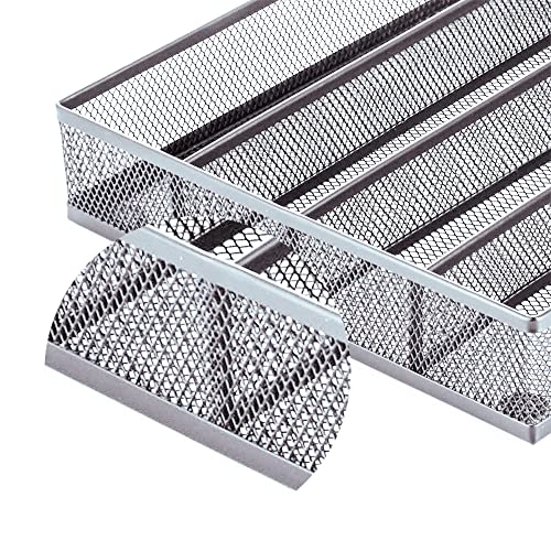 titivate Kitchen Cutlery Tray, Silverware Tray for Drawer with 5 Compartments Storage, Utensil Drawer Organizer Mesh Flatware Silverware Holder for Forks/Knives/Spoons (Silver)