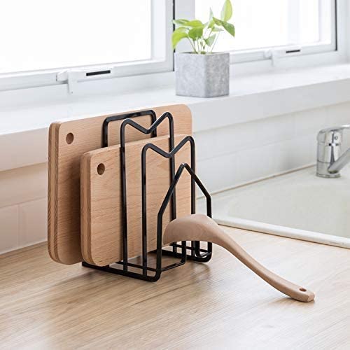 SUNFCON Cutting Board Rack Organizer Stand Holder Pots Pan Lids Rack Large Book Holder Bamboo Cookbook Stand Gift Idea Family Friends Students Home,Office,School