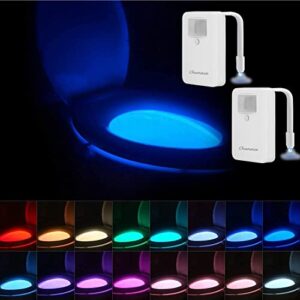 2 pack toilet night lights, 16-color changing led bowl nightlight with motion sensor activated detection, cool fun bathroom accessory – unique & funny gadgets for christmas stocking stuffers