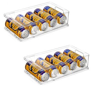 Jucoan 2 Pack Skinny Can Organizer for Refrigerator, Stackable 2-Layer Automatic Rolling Skinny Tall Cans Dispenser Soda Can Holder Storage Bin for Fridge, Kitchen Pantry, Countertops, Cabinets