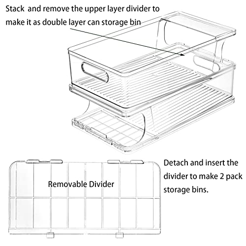 Jucoan 2 Pack Skinny Can Organizer for Refrigerator, Stackable 2-Layer Automatic Rolling Skinny Tall Cans Dispenser Soda Can Holder Storage Bin for Fridge, Kitchen Pantry, Countertops, Cabinets