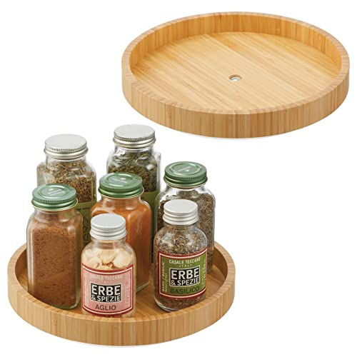 mDesign Bamboo Lazy Susan Turntable Food Storage Container for Cabinets, Pantry, Refrigerator, Countertops, Spinning Organizer for Spices, Condiments - 9" Round - Echo Collection - 2 Pack - Natural