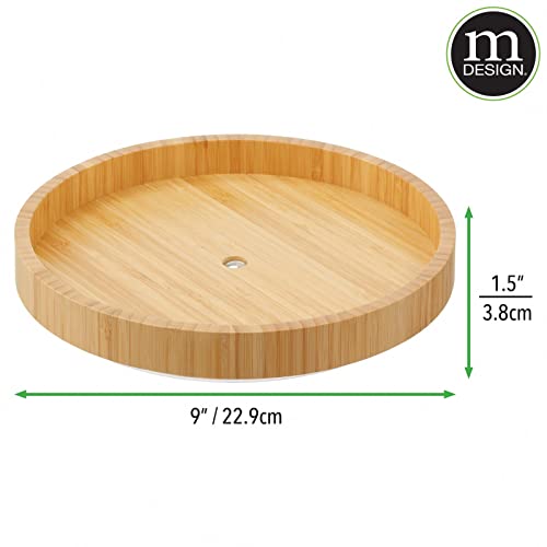 mDesign Bamboo Lazy Susan Turntable Food Storage Container for Cabinets, Pantry, Refrigerator, Countertops, Spinning Organizer for Spices, Condiments - 9" Round - Echo Collection - 2 Pack - Natural