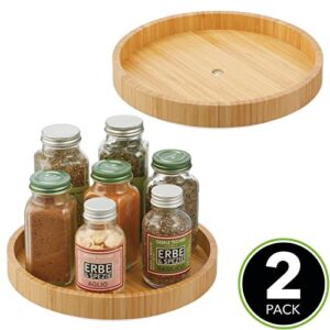 mDesign Bamboo Lazy Susan Turntable Food Storage Container for Cabinets, Pantry, Refrigerator, Countertops, Spinning Organizer for Spices, Condiments - 9" Round - Echo Collection - 2 Pack - Natural