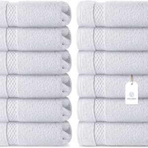 WhiteClassic Luxury Cotton Washcloths - Large Hotel Spa Bathroom Face Towel | 12 Pack | White