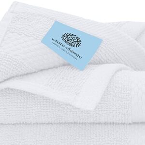 WhiteClassic Luxury Cotton Washcloths - Large Hotel Spa Bathroom Face Towel | 12 Pack | White