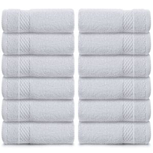 WhiteClassic Luxury Cotton Washcloths - Large Hotel Spa Bathroom Face Towel | 12 Pack | White