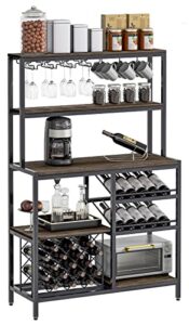 mstflor wine rack table,39.4 inch freestanding floor liquor bar table cabinet with glass holder bottle shelf, modern wine bar cabinet with storage & hook for home kitchen dining room, rustic oak