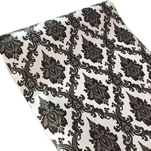 redodeco vintage black damask adhesive paper shelf liner peel & stick dresser drawer sticker home deco wallpaper 17.7inch by 100inch