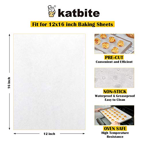 Katbite 200PCS 12x16 In Heavy Duty Flat Parchment Paper, Parchment Paper Sheets for Baking Cookies, Cooking, Frying, Air Fryer, Grilling Rack, Oven(12x16 Inch)