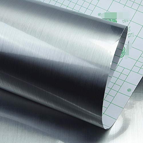 Metal Look Contact Paper Film Vinyl Self Adhesive Waterproof Anti Greasy Counter Top Peel Stick Metallic Gloss Shelf Liner for Kitchen Cabinet 24inch by 88inch(Silver Metal)