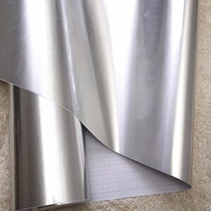 Metal Look Contact Paper Film Vinyl Self Adhesive Waterproof Anti Greasy Counter Top Peel Stick Metallic Gloss Shelf Liner for Kitchen Cabinet 24inch by 88inch(Silver Metal)