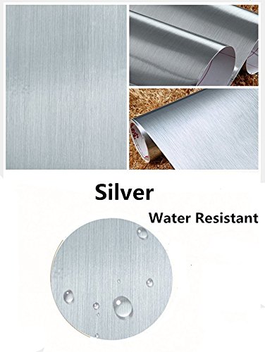 Metal Look Contact Paper Film Vinyl Self Adhesive Waterproof Anti Greasy Counter Top Peel Stick Metallic Gloss Shelf Liner for Kitchen Cabinet 24inch by 88inch(Silver Metal)